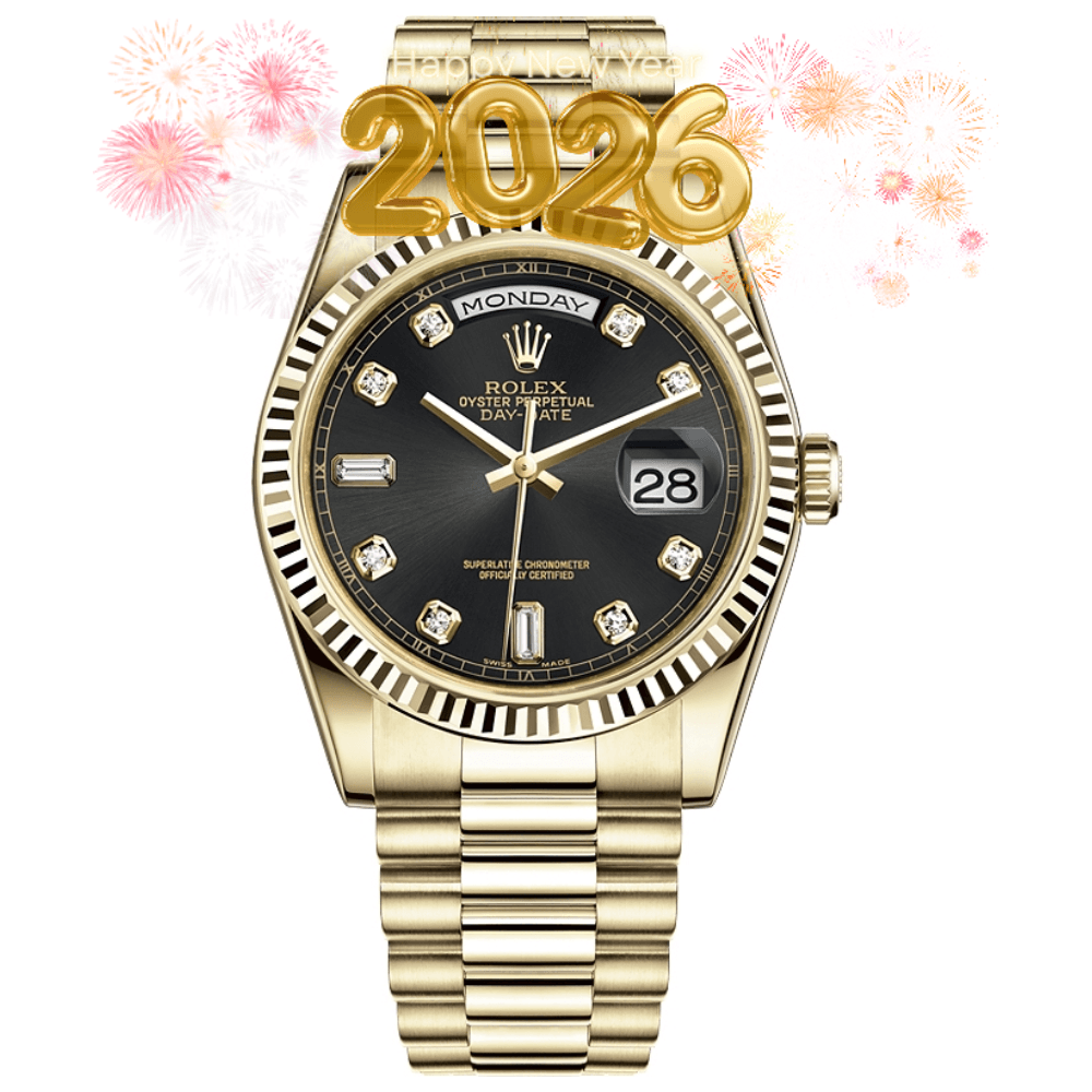 Rolex Day-date Doré Noir Pierres 36mm – Watchking Maroc